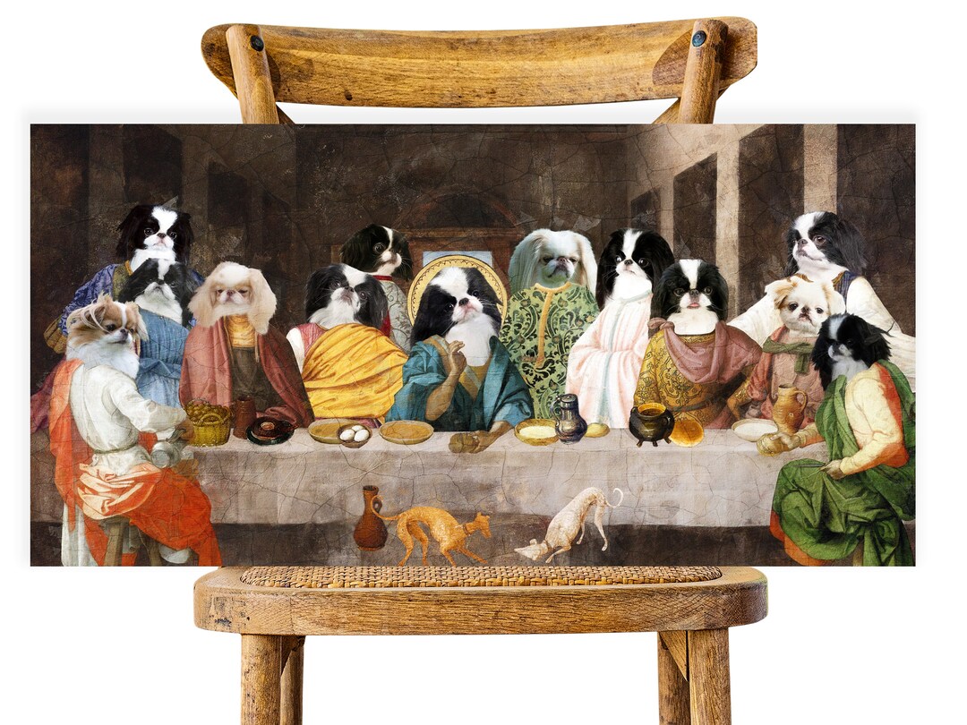 Japanese Chin Gifts, Chin Dog Last Supper Altered Art, LIMITED EDITION ...