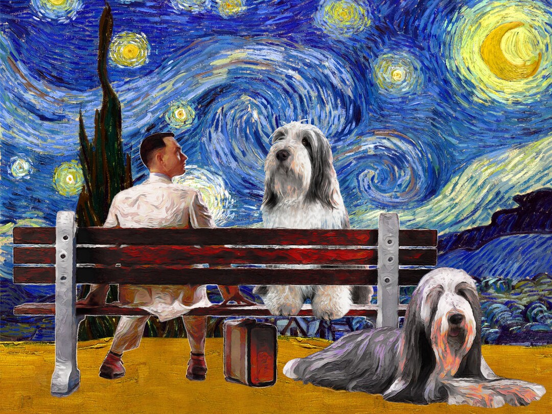 Bearded Collie Art Starry Night Forrest Gump Van Gogh CANVAS - Etsy