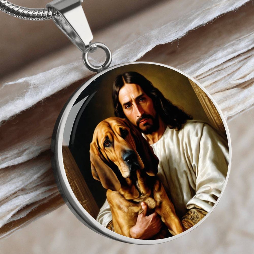Bloodhound and Jesus Christ Necklace, Bloodhound Dog Pendant With ...