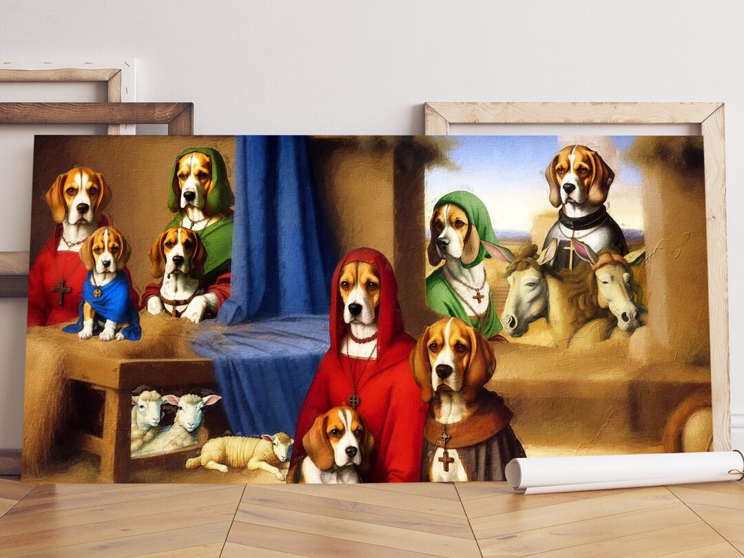 Beagle Dog Nativity, Dog Art Holy Family, Religious Gifts, Beagle Dog ...