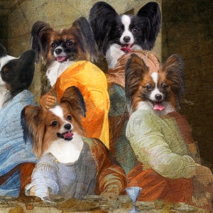 Papillon Dog Last Supper Gifts, Altered Artwork, Dog Art Canvas, Renaissance Masterpiece Famous ...