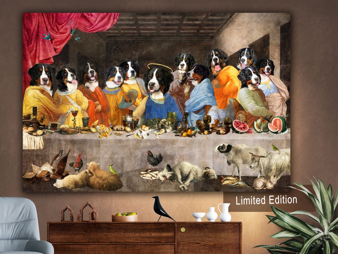 Bernese Mountain Dog Last Supper Canvas Print: Renaissance Art Gift ...