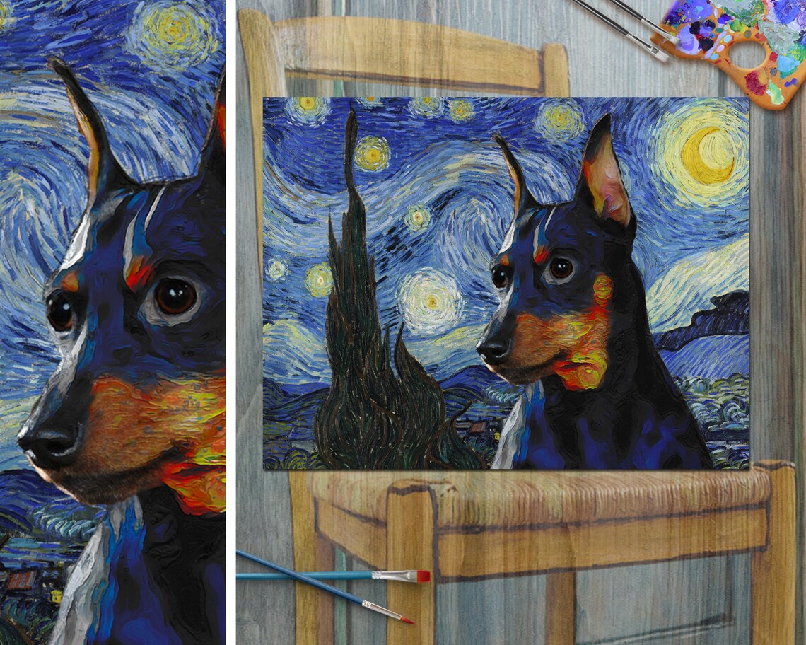 Miniature Pinscher Art CANVAS Starry Night Van Gogh Customized | Etsy