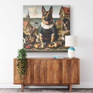 German Shepherd Rabbit Chef Art Print: Hieronymus Bosch Style Canvas - Etsy