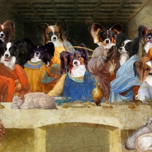 Papillon Dog Last Supper Gifts, Altered Artwork, Dog Art Canvas ...