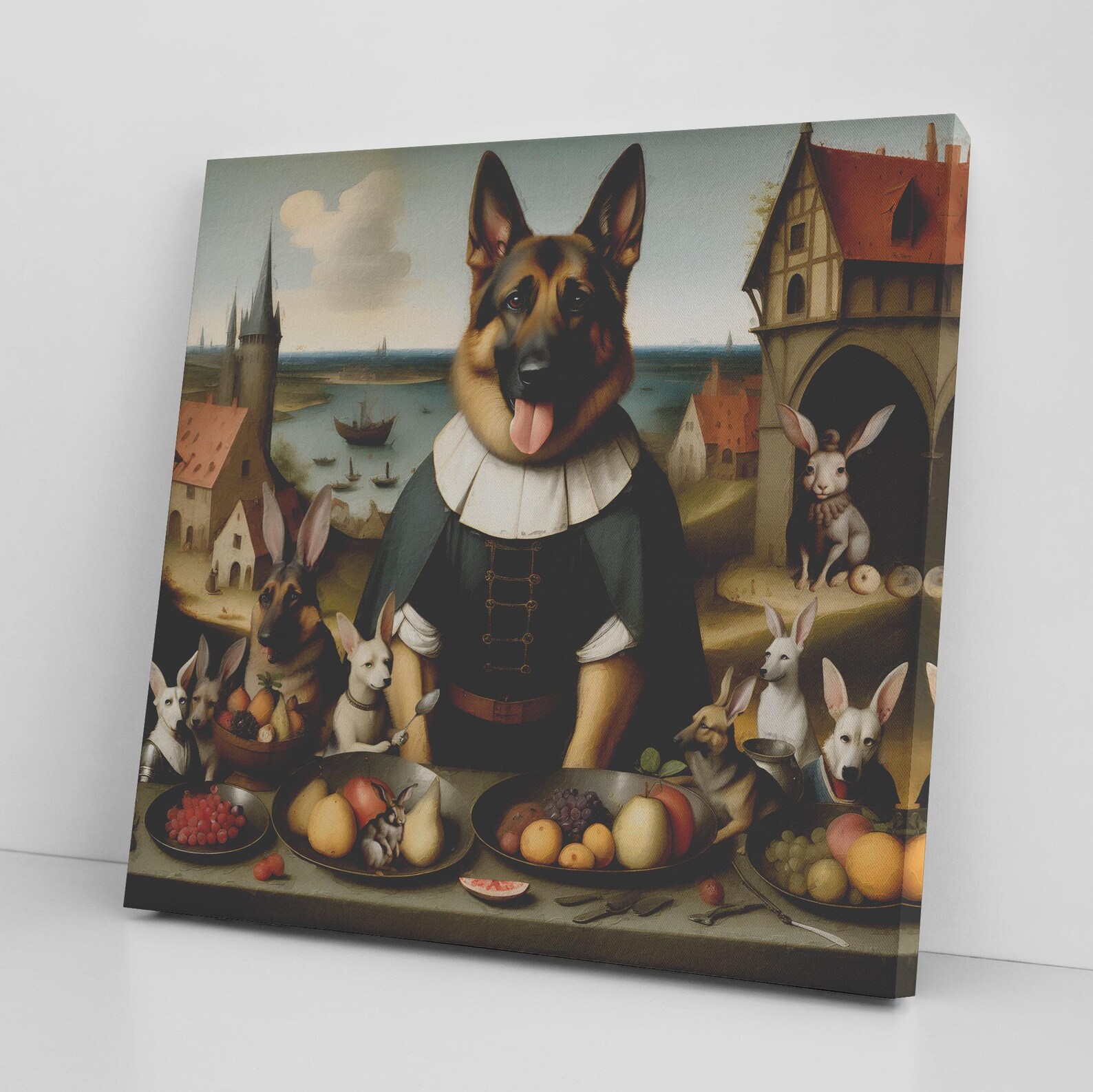 German Shepherd Rabbit Chef Art Print: Hieronymus Bosch Style Canvas - Etsy