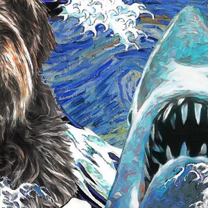 Wirehaired Pointing Griffon Art - Starry Night Great Wave Jaws - Van ...