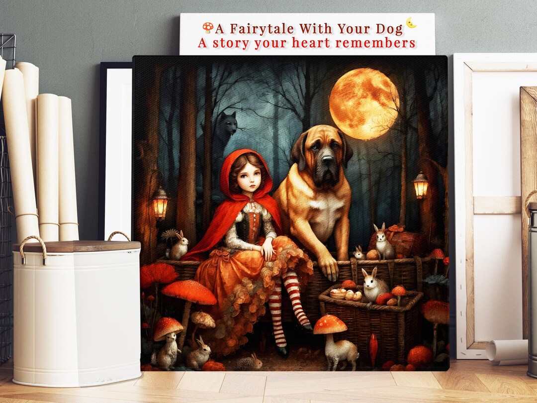 English Mastiff and Little Red Riding Hood Art – Personalized Dog ...