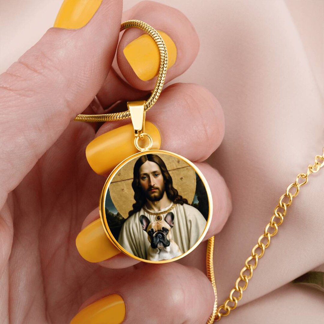 Fawn Frenchie Dog and Jesus Christ Necklace, Renaissance French ...