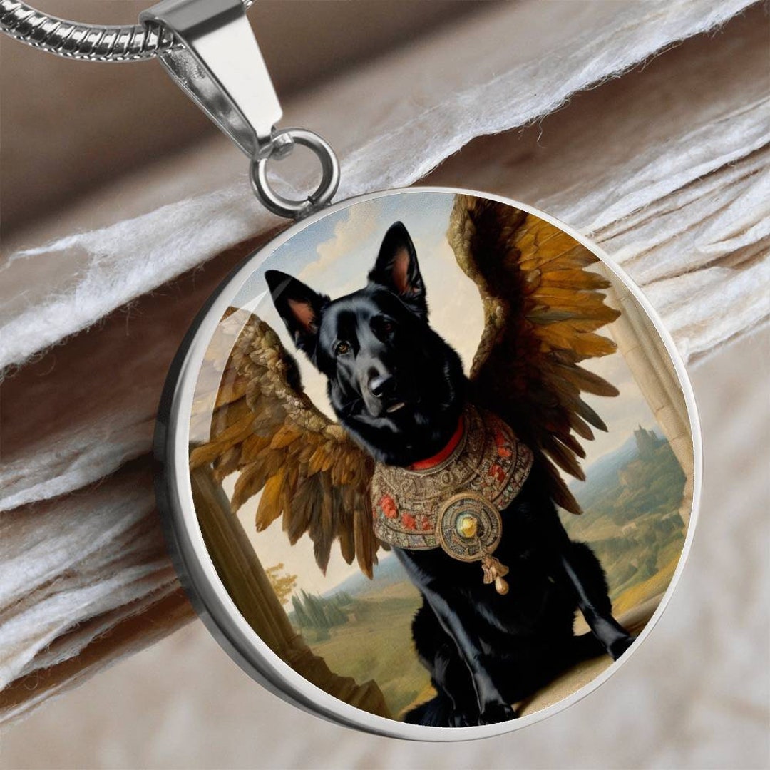 Black German Shepherd Angel Pendant, Alsatian Dog Necklace, Renaissance ...