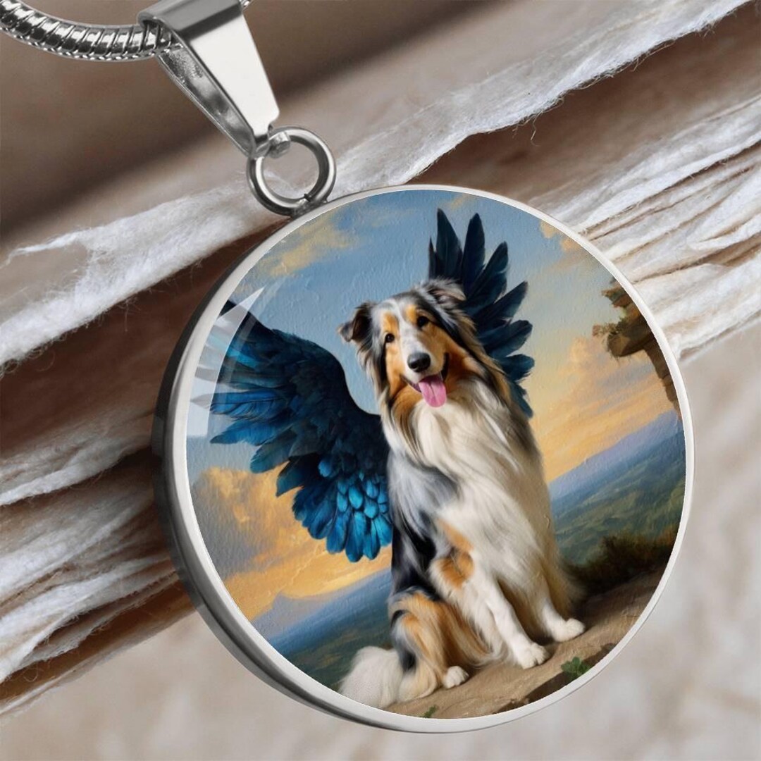 Rough Collie Angel Pendant – Custom Blue Merle Dog Memorial Necklace ...