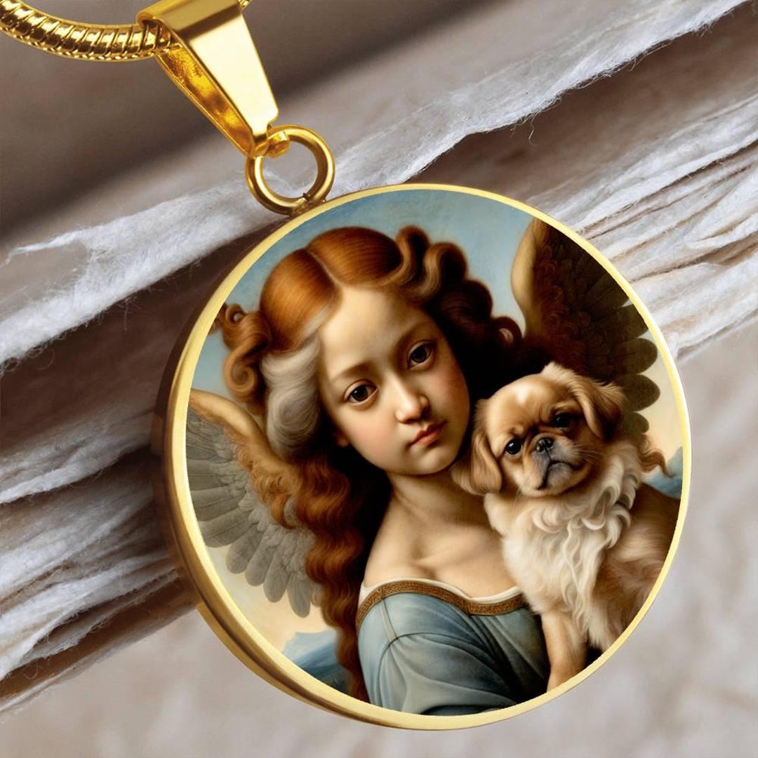 Tibetan Spaniel and Angel Necklace, Tibbie Dog Pendant With Engraving ...