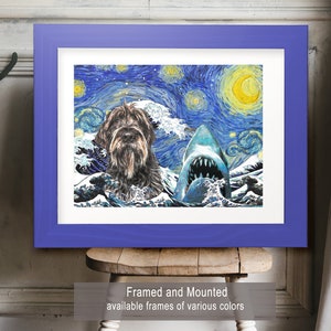 Wirehaired Pointing Griffon Art - Starry Night Great Wave Jaws - Van ...