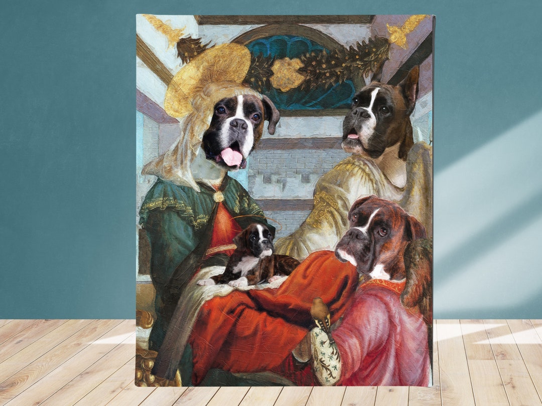 Madonna Boxer Dog and Child With Angels Art Print Sandro - Etsy