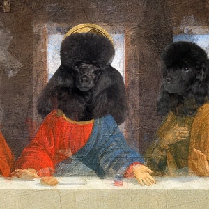 Black Poodle Last Supper Altered Artwork, Poodle Art Canvas ...