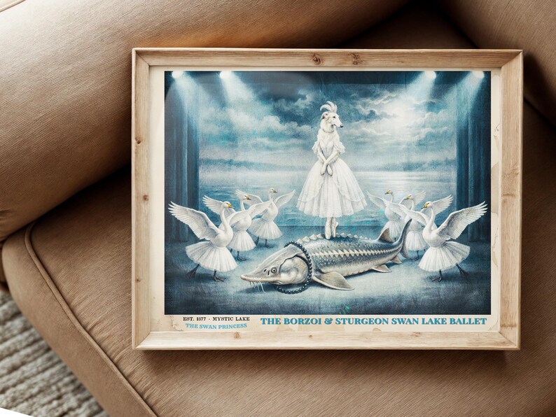 Borzoi Balletcore Aesthetic Swan Lake Art, Personalized Gift for Her ...