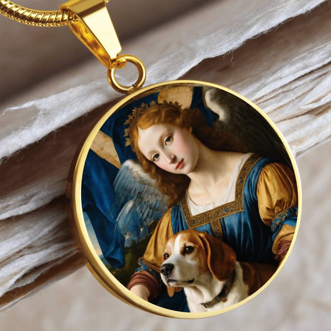 Beagle and Guardian Angel Necklace, Dog Angel Pendant, Engrave Option ...