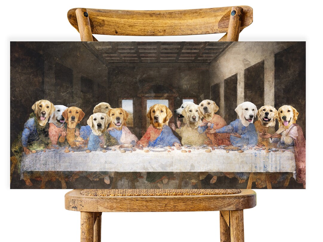 Golden Retriever Last Supper Altered Art, LIMITED EDITION Canvas ...