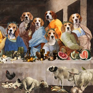 Beagle Artwork LIMITED EDITION Dog Last Supper Art, Canvas Gallery Wrap ...