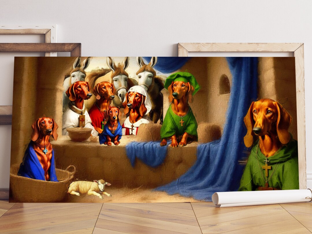 Red Dachshund Sausage Dog Nativity, Wiener Dog Art Holy Family ...