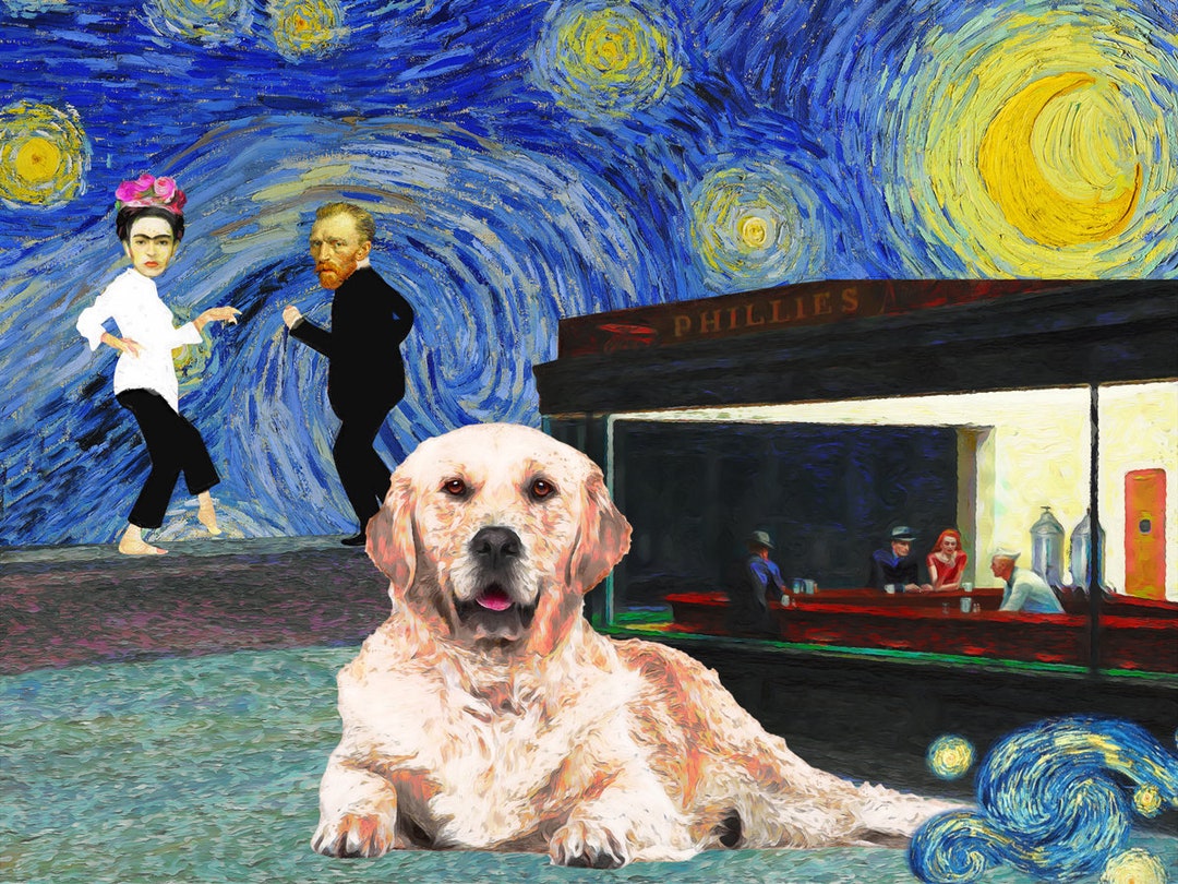 Golden Retriever Dog Art Starry Nighthawks Pulp Fiction Van - Etsy