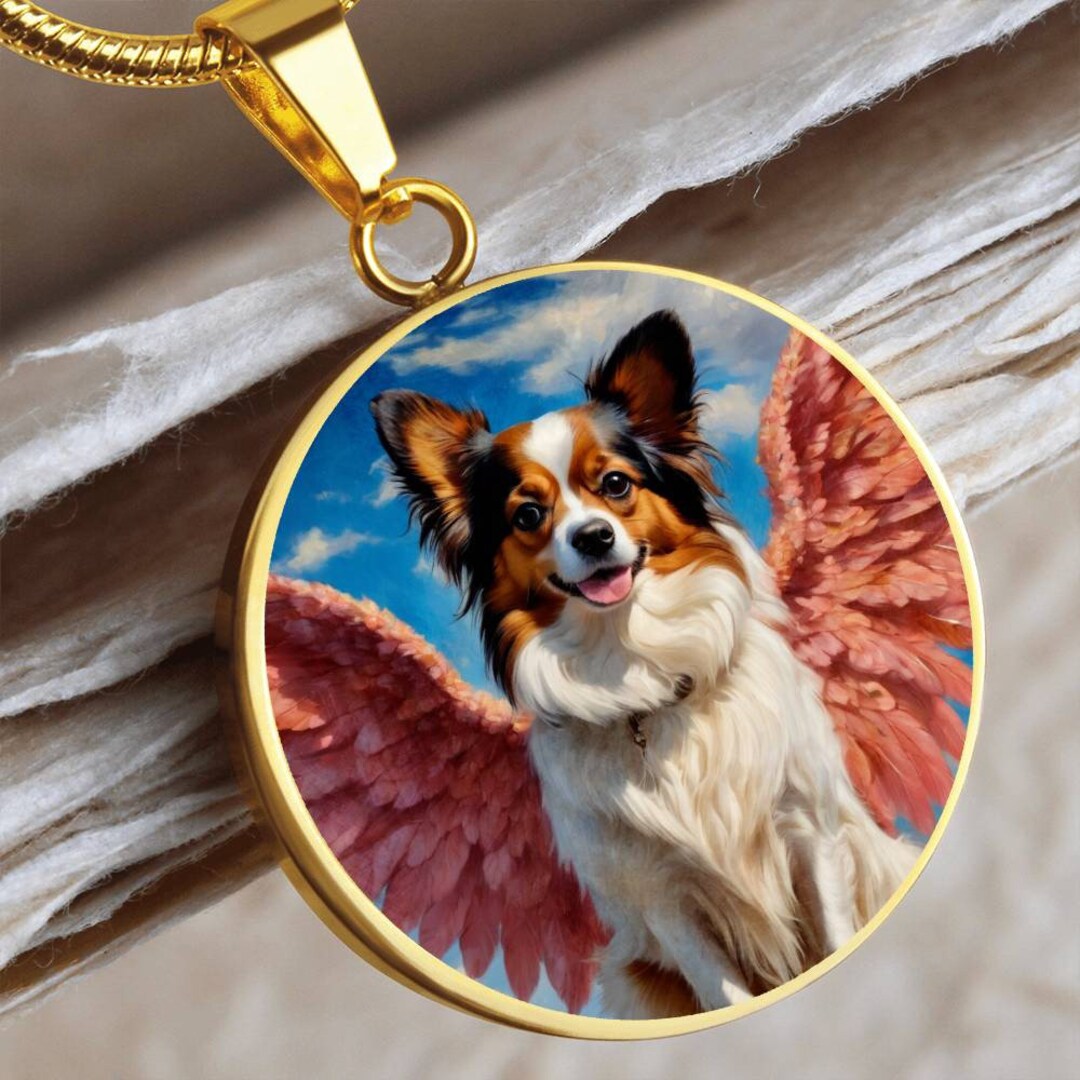 Papillon Dog Necklace, Dog Angel Necklace, Personalized With Engrave Option, Custom Renaissance ...