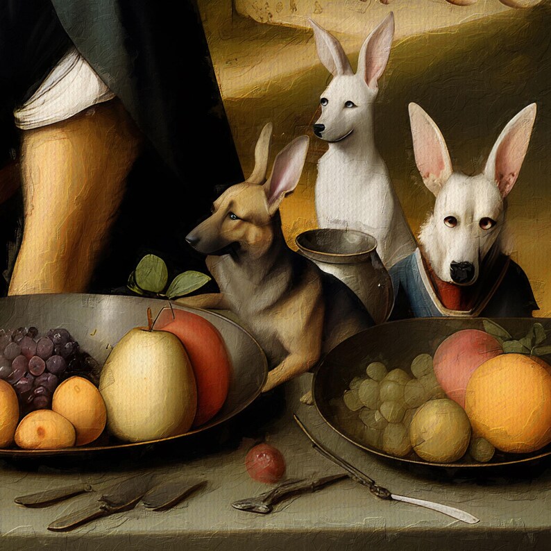 German Shepherd Rabbit Chef Art Print: Hieronymus Bosch Style Canvas - Etsy