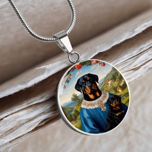 Virgin Mary and Puppy Rottweiler Dog Necklace, Renaissance Rottie Dog ...
