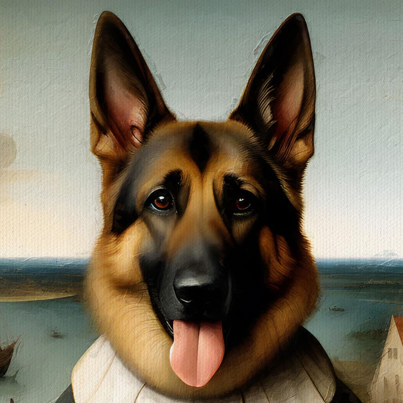 German Shepherd Rabbit Chef Art Print: Hieronymus Bosch Style Canvas - Etsy