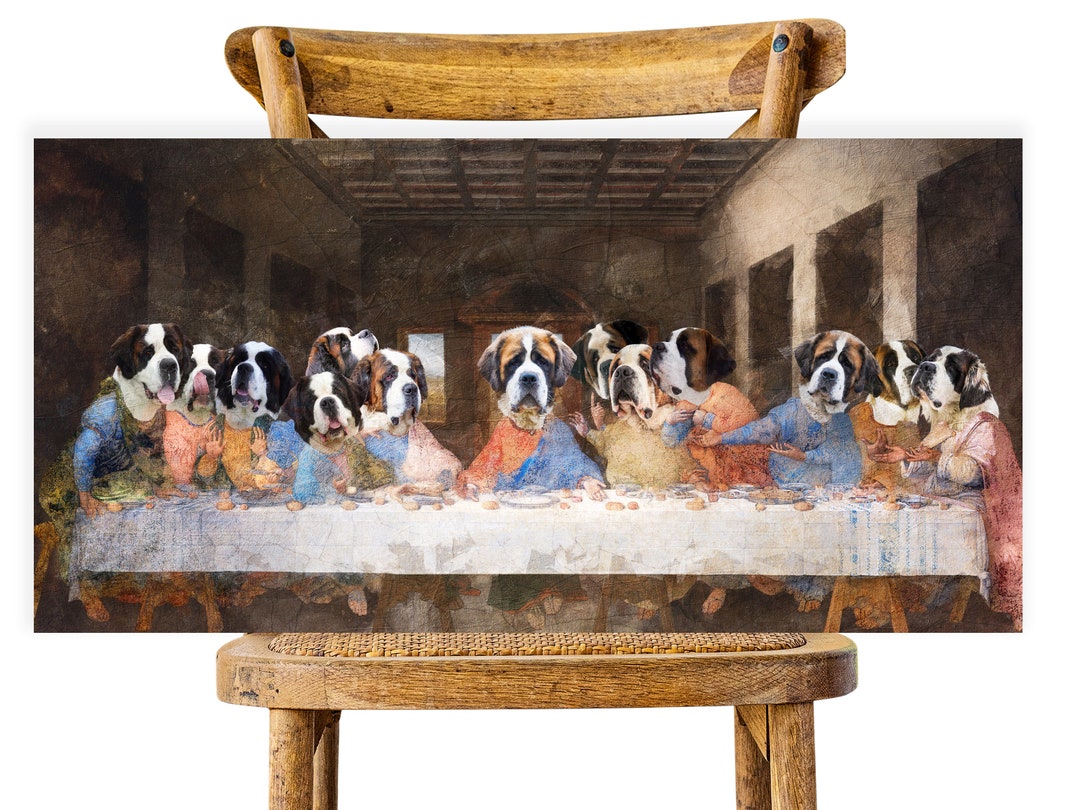 St Bernard Dog Last Supper Art: Renaissance Canvas Gallery Wrap ...