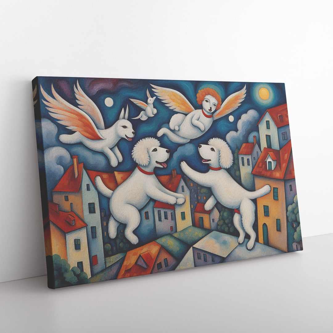 Bichon Frise Marc Chagall Over the Town Art CANVAS STRETCHED, Ready to ...