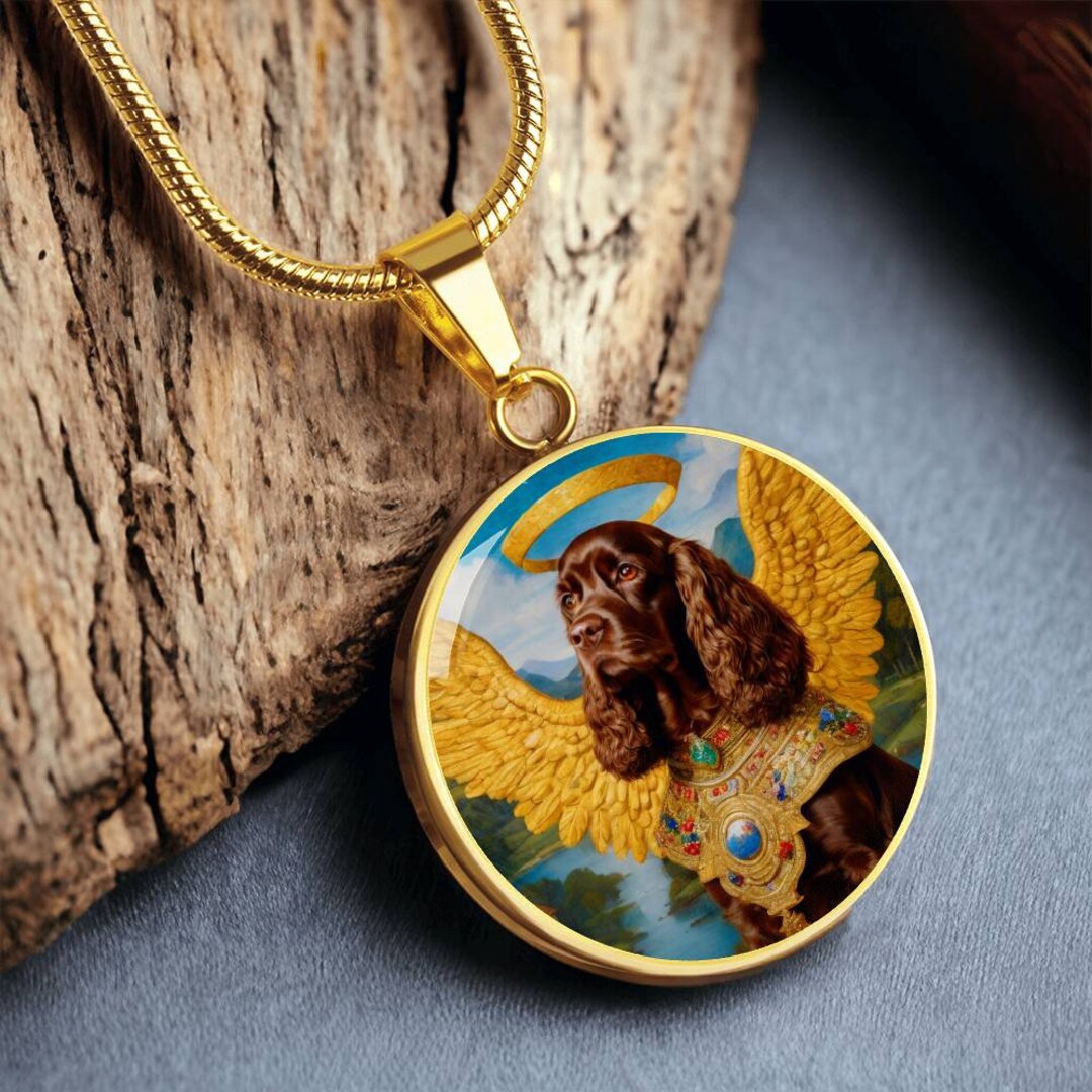 Cocker Spaniel Angel Necklace, Field Cocker Dog Pendant With Engraving ...