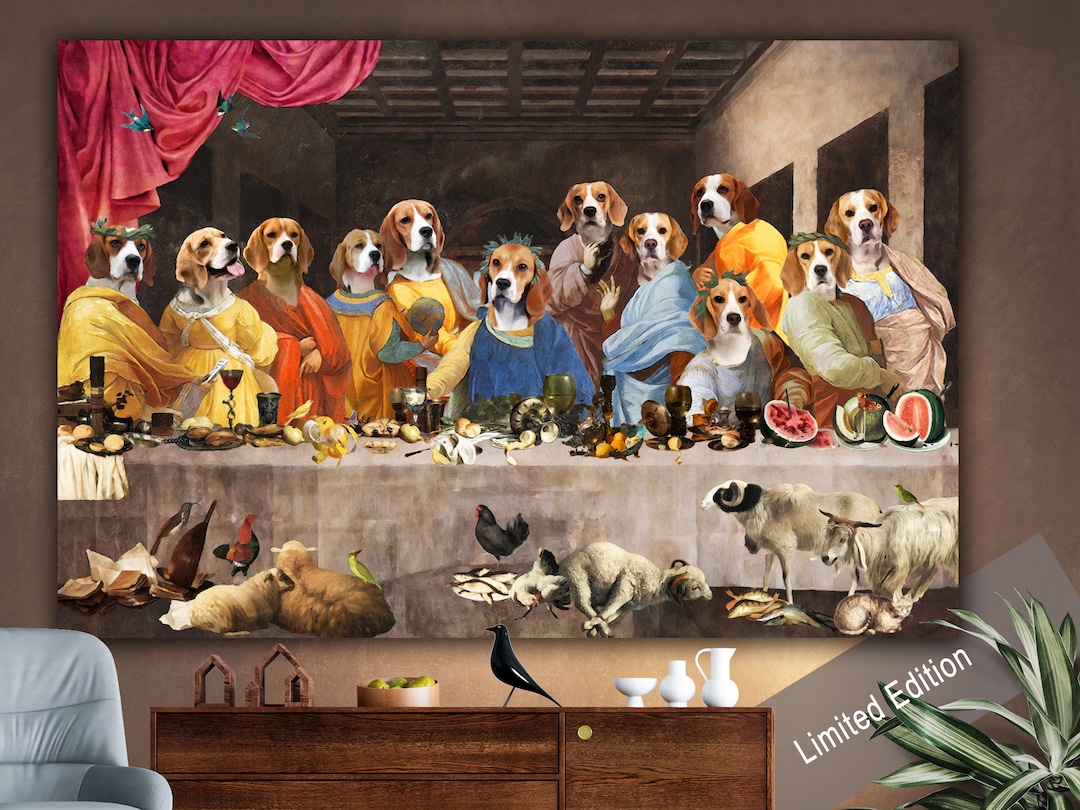 Beagle Artwork LIMITED EDITION Dog Last Supper Art, Canvas Gallery Wrap ...