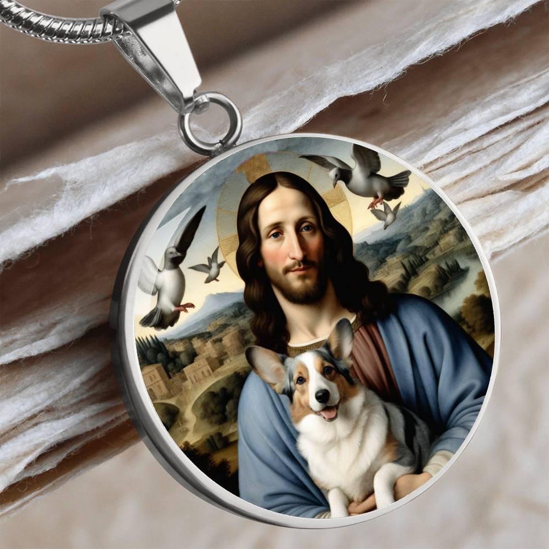 Renaissance Welsh Corgi & Jesus Christ Pendant Necklace - Custom ...