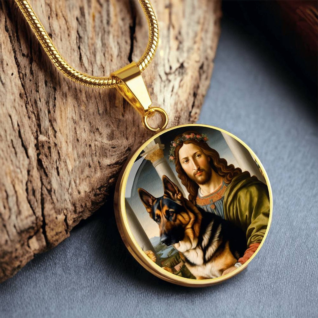 German Shepherd Dog and Jesus Christ Necklace, Renaissance Alsatian Dog ...