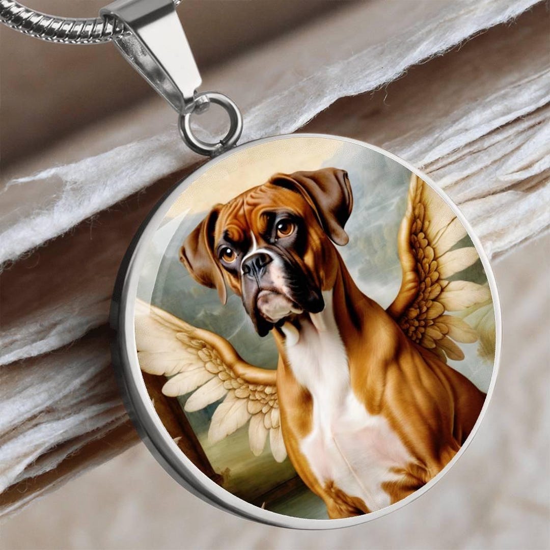Boxer Dog Angel Pendant Necklace: Personalized Pet Memorial, Engraved ...
