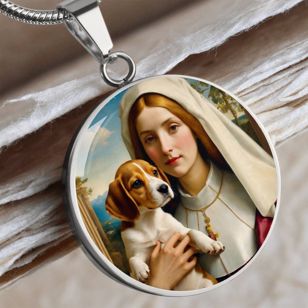 Virgin Mary and Beagle Puppy Dog Necklace, Renaissance Beagle Dog ...