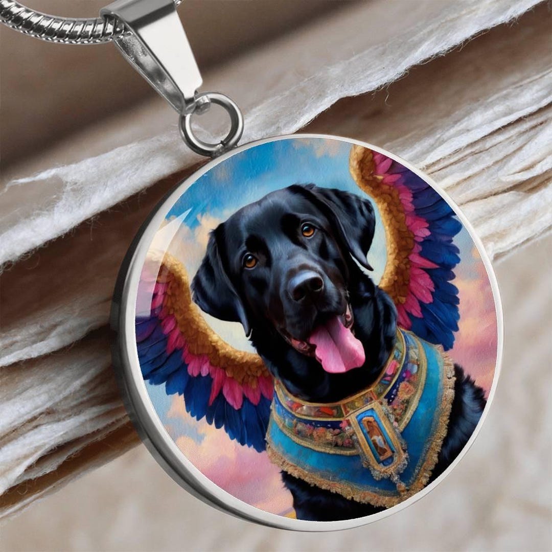 Black Lab Dog Memorial Necklace – Angel Wings Pet Portrait Pendant ...