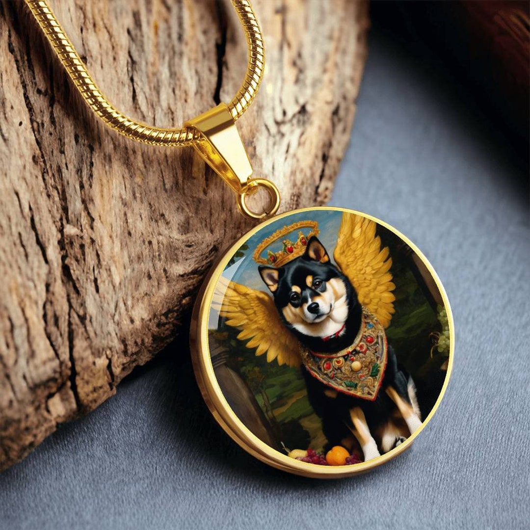 Black Shiba Inu Angel Necklace, Shiba Dog Pendant With Engraving Option ...
