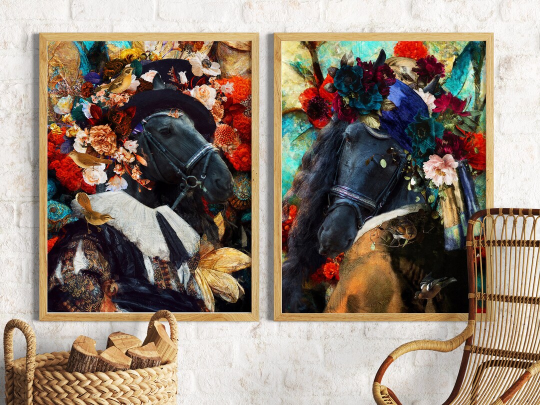 Floral Friesian Horse Art, Blossom Equestrian Gifts, Floral Girl With a ...