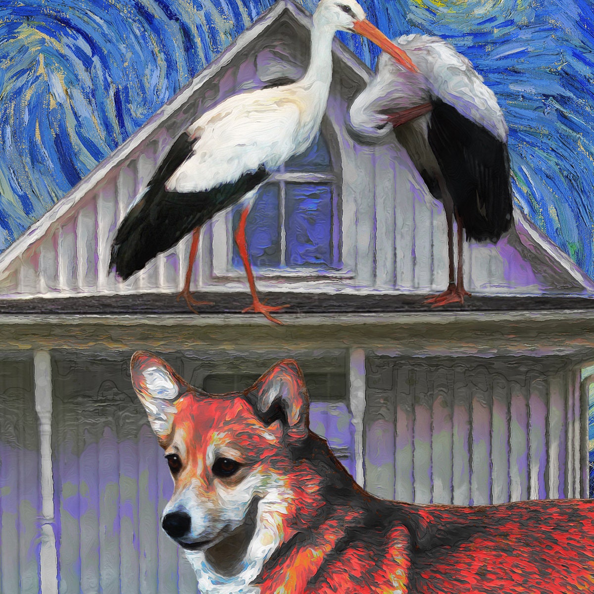 Corgi Pembroke Welsh Corgi Starry Night American Gothic Van | Etsy