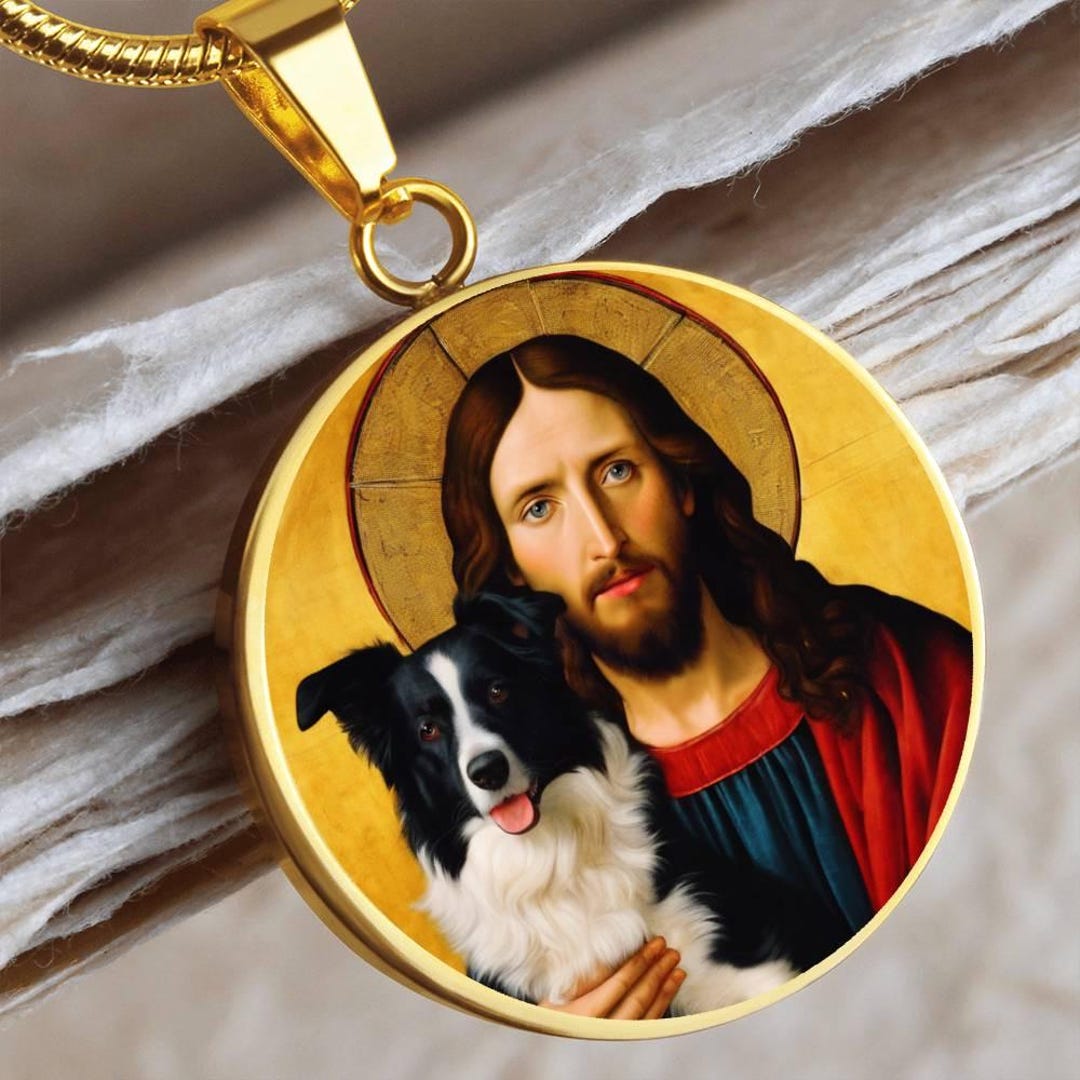 Border Collie and Jesus Christ Necklace, Renaissance Collie Dog Pendant ...