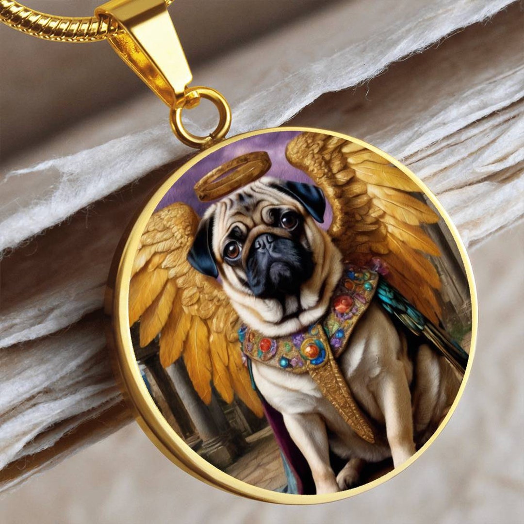 Fawn Pug Necklace Angel, Personalized With Engrave Option, Renaissance ...