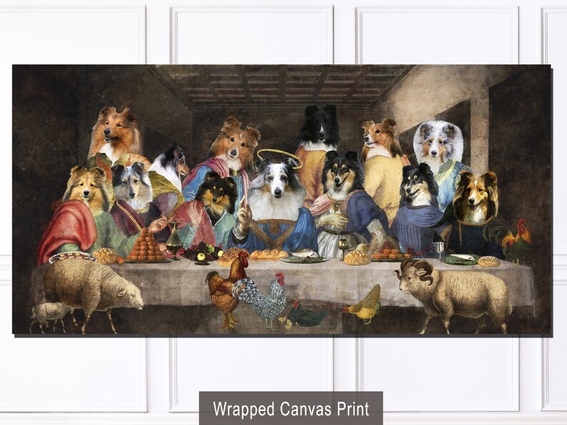 Sheltie Last Supper Canvas Print: Renaissance Dog Art, Personalized Pet ...