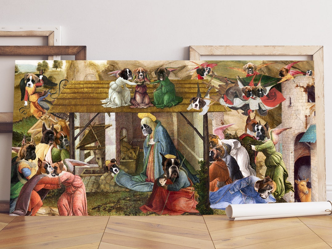Boxer Dog Nativity, Dog Art Sandro Botticelli, Religious German Boxer ...