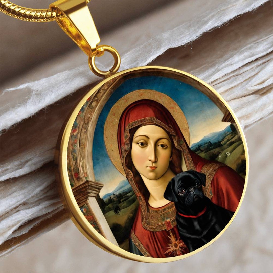 Black Pug and Virgin Mary Pendant, Pug Dog Necklace, Personalized With ...