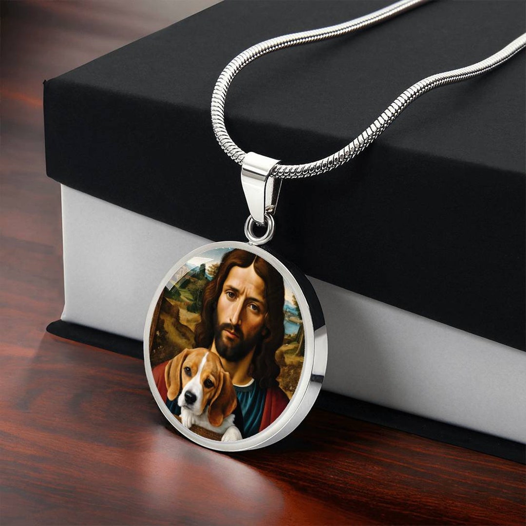 Beagle and Jesus Christ Necklace, Renaissance Beagle Dog Pendant ...