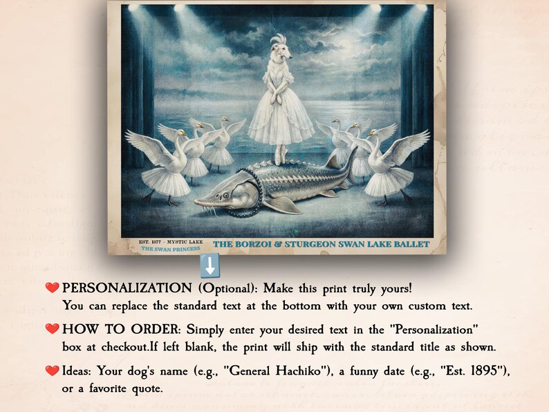 Borzoi Balletcore Aesthetic Swan Lake Art, Personalized Gift for Her ...