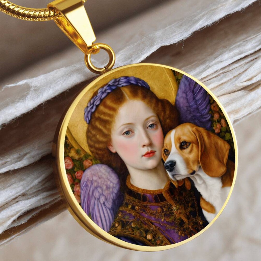 Beagle & Guardian Angel Pendant: Custom Dog Memorial Necklace - Etsy