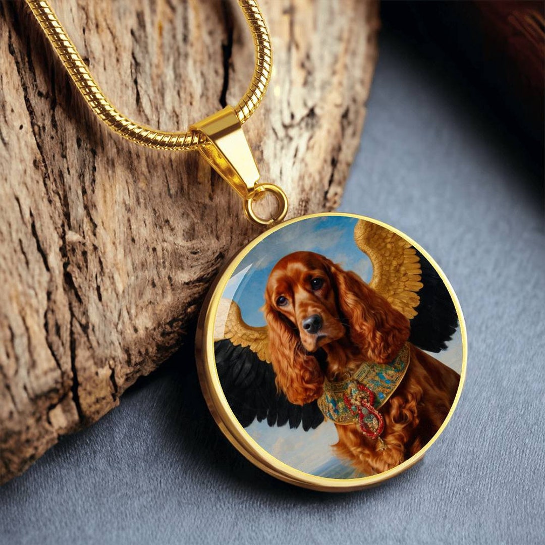 Red Cocker Spaniel Necklace, Cocker Dog Angel Pendant With Engraving ...